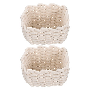 Milisten 2pcs Cotton Rope Storage Box Small Basket Small Cotton Rope Basket Small Toy Shallow Basket Snack Storage Bins Small Woven Basket Sundries Storage Basket Newborn Front Door White
