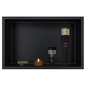 Qeke Stainless Steel Shower Bathroom Wall Niche, Recessed Shower Niche Ready for Tile 18"x12", Storage Wall Niche for Shampoo, Matte Black