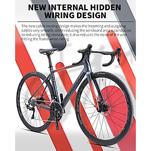 KOOTU Carbon Road Bike, 700C Adult Disc Brake Road Bike for Men and Women Full Integrated Inner Cable Racing Bicycle with Shimano 105 R7000 22 Speed Groupset