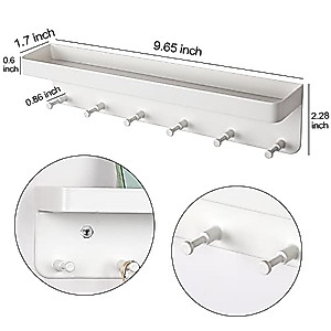 PXKOSA Key Holder for Wall, 6 Hooks Key Holder, Mail and Key Holder Wall Mount, Key Hooks with Tray, Metal Key Rack for Hallway, Kitchen, Bathroom, Office (White)