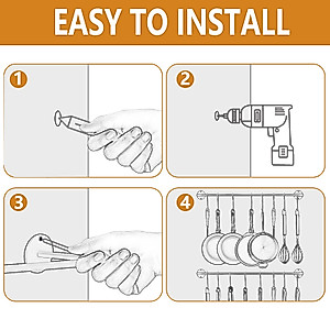 Black Steel-made Kitchen Utensil Rack Organizer Wall-mounted Pot Pan Wall Hanger Holder For Hanging Rail with 10 S Hooks