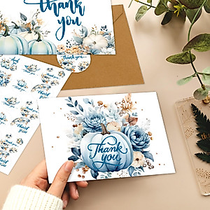 Fancy Land Thanksgiving Thank You Cards Pumpkin Fall Baby Shower Thank You Note Cards Floral Watercolor Autumn Leaves Cards with Envelopes for Autumn Wedding Supplies 12 Pcs