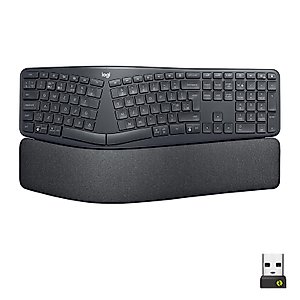 Logitech Ergo K860 Wireless Ergonomic Keyboard with Wrist Rest - Split Keyboard Layout for Windows/Mac, Bluetooth or USB Connectivity (Renewed)
