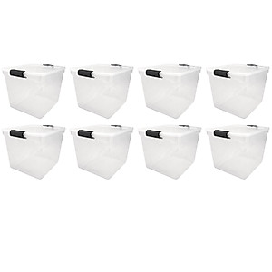 Homz 31 Quart Secured Seal Latch Extra Large Single Clear Stackable Storage Container Tote with Grey Handles for Home, Garage, or Basement (8 Pack)