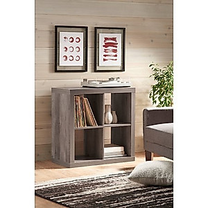 Better Homes and Gardens.. Bookshelf Square Storage Cabinet 4-Cube Organizer (Weathered) (Rustic Gray, 4-Cube)
