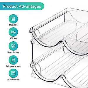 Stackable Water Bottle Organizer for Cabinet, Pantry, Freezer - Plastic Water Bottle Holder and Wine Rack Storage Organizer for Kitchen Countertops, Fridge - Holds 3 Bottles Each