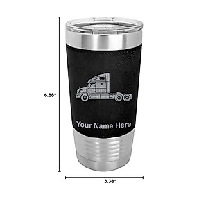 LaserGram 20oz Vacuum Insulated Tumbler Mug, Truck Cab, Personalized Engraving Included (Faux Leather, Black)