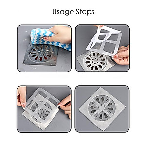 JUNYINUO 4"" X 4"" Disposable Square Shower Drain Hair Catcher, Drain Hair Catcher,Flat Shower Drain Cover Mesh Stickers, Bathroom, Laundry, Bathtub, Kitchen, Sink for Human and Pet Hair 200PCS, Gray