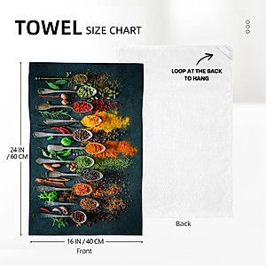Cukemip Colourful Herbs Spices Cooking Black Dish Kitchen Towels Set of 2 Soft Absorbent Hand Towels Tea Towels Gifts Bathroom Home Decorative 16x24 Inch