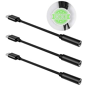 UKCOCO USB Type C to 3.5mm Headphone Jack, 3 Pack Audio Earphone Cable Converter for One Plus 6t, Huawei Tablet M5, Moto Z Z Droid Force Play and USB C Device