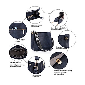 Caitina Crossbody Bags For Women Vegan Leather Hobo Handbags Designer Crossbody Purses Bucket Bag For Women with 2PCS Adjustable Strap(Blue Black)