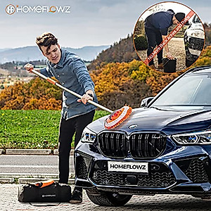 Homeflowz Car Wash Mop Kit [10PC] - Car Wash Brush with Long Handle - 62'' Stainless Steel Pole - Scratch Free Chenille Microfiber Car wash Brush Mitt - Car Mop Washing Kit for RV Cars and Bus