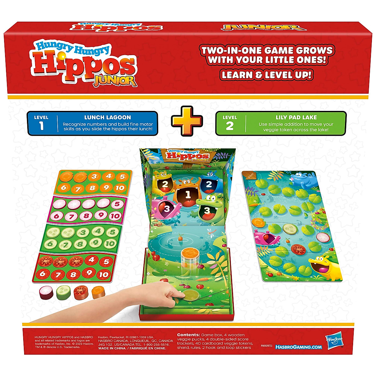 Hasbro Gaming Hungry Hungry Hippos Junior Board Game | 2-in-1 Game for Preschoolers and Kids | Ages 3 and Up | 2 to 4 Players | Counting and Numbers Games