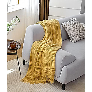 FSLEAD Mustard Throw Blanket for Couch 50 x 60 inches - Knit Woven Summer Blankets, Cozy Lightweight Decorative Throw for Sofa, Bed and Living Room - All Seasons Suitable for Women, Men and Kids