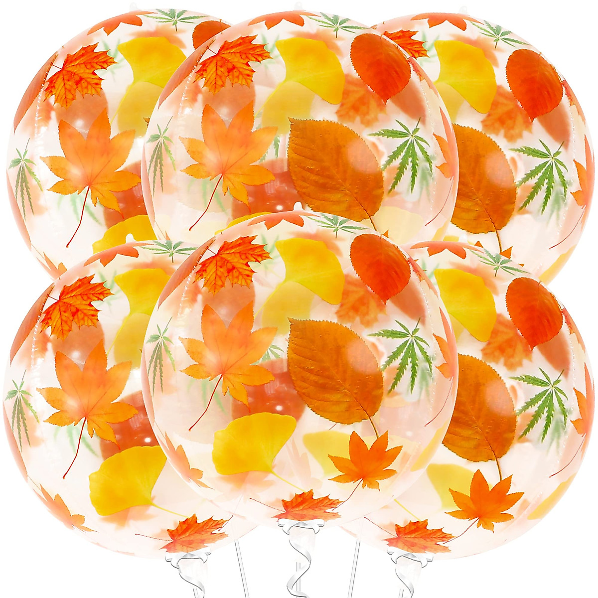 KatchOn, Large Fall Leaf Balloons - 27 Inch, Pack of 6 | Big Transparent Fall Balloons - 22 Inch, Pack of 6 | Fall Balloons for Thanksgiving Decorations | Thanksgiving Balloons for Fall Decorations