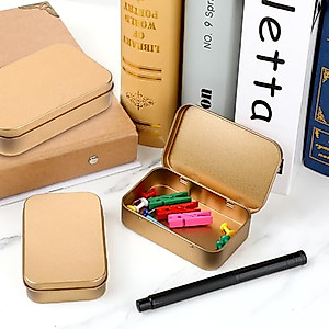 Bewudy 3 Pcs Metal Hinged Tin Box, Container Mini Portable, Small Storage Container Kit with Lid for Home Storage Outdoor Active Storage Containers Home Organizer Small Tins(Gold)