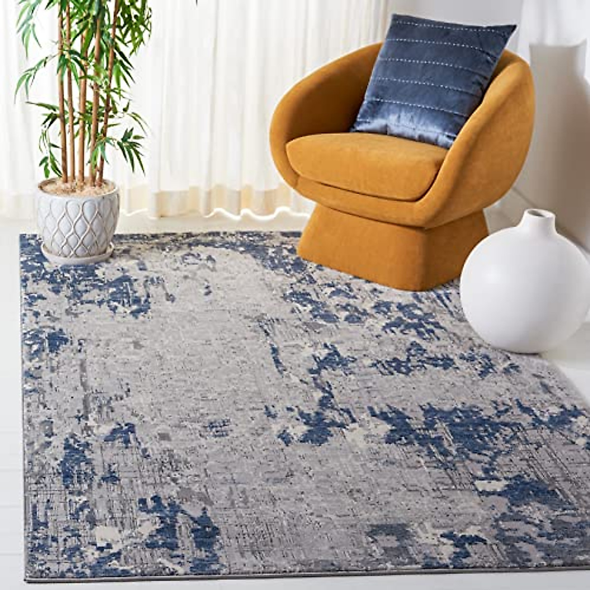 SAFAVIEH Meadow Collection 2'7" x 8' Grey MDW178F Modern Abstract Runner Rug
