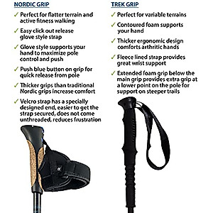 Nordic Walking Poles - True Classic Nordic Glove Grips, Lightweight, Adjustable, and Collapsible -2 Pieces w/flip Locks, Detachable Feet and Travel Bag by York Nordic - Heights 5'4"-6'2"