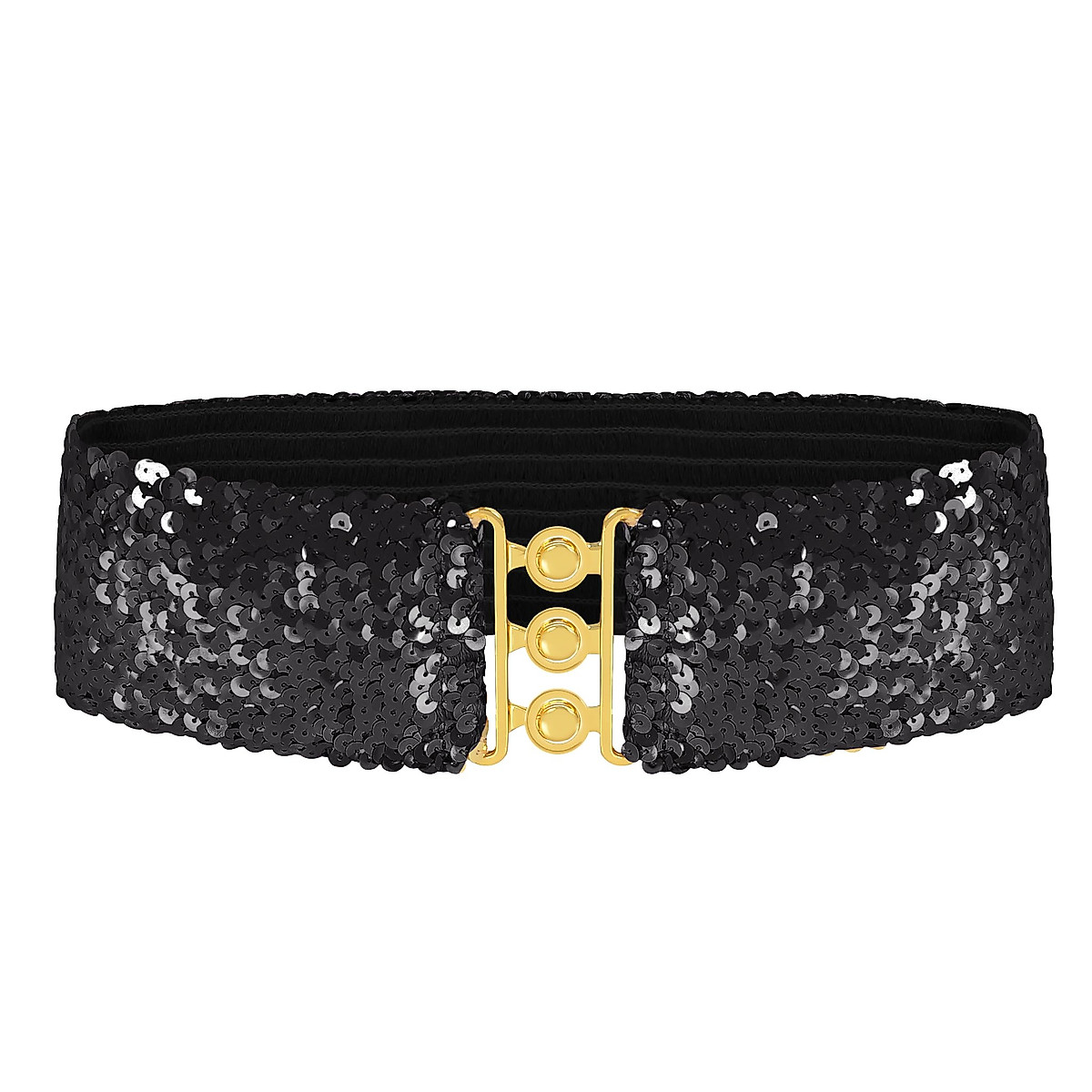 Anna-Kaci Women's Sparkly Glitter Sequin Wide Stretch Elastic Belt Accessory,Black,One Size