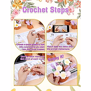 yazi Flower Crochet Kit for Beginners-5 Pack Hanging Potted Plants Crochet Starter Kit with Video, Learn to Crochet Rose Lavender Daisy Heart Cactus Pot for Adults,DIY Knitting Supplies