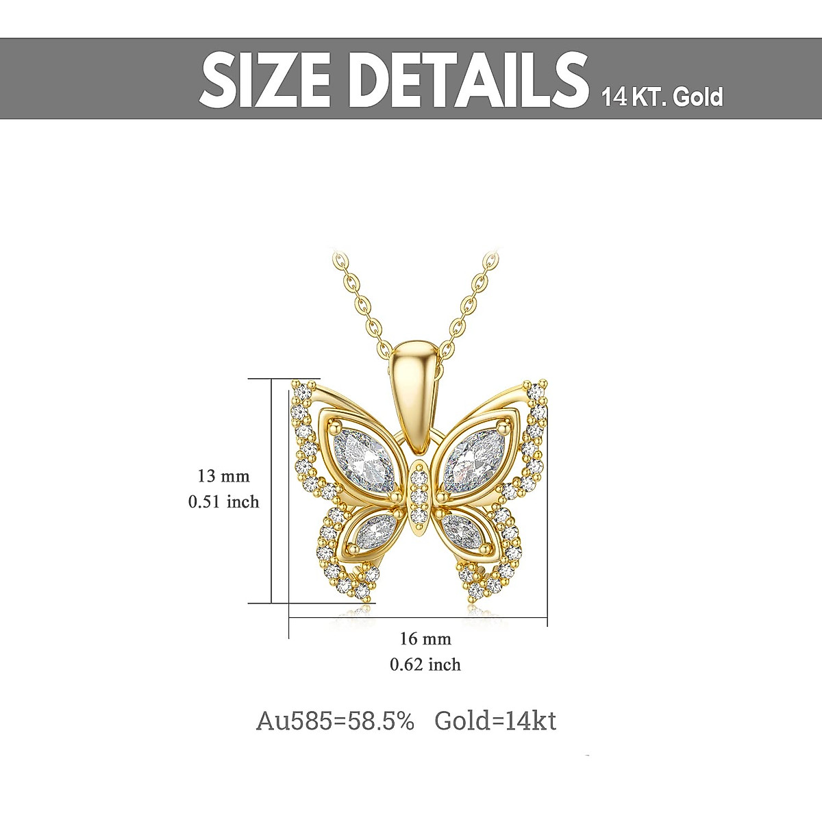 Ayafee 10K 14K 18K Gold Butterfly Necklace for Women, Real Gold Butterfly Pendant Necklace Jewelry Gift for Birthday, Mother's Day