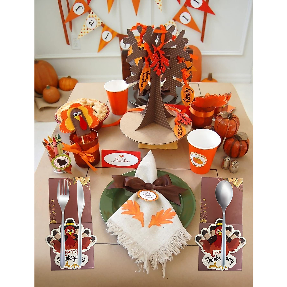 Shenbiadolr 24PCS Turkey Cutlery Utensil Holders – Thanksgiving Day Fall Give Thanks Dinner Party Supplies Decorations