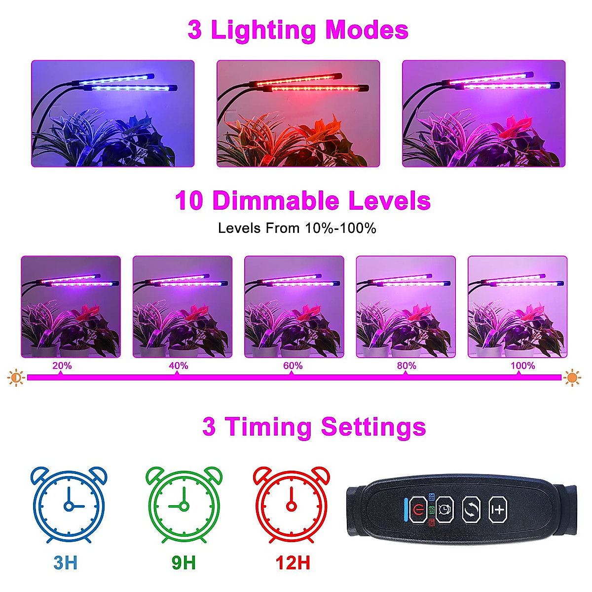 SDOVUERC Grow Lights for Indoor Plants, Full Spectrum LED Plant Lamps with Clips and 3m Cables for Seeding Growing(2 Pack)