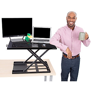 Stand Steady X-Elite Pro, Ergonomic Adjustable Height Standing Desk Converter for Home or Office, Easy Lift Sit to Stand Laptop Desk Riser for Laptop and Computer Monitor (Black, 28in x 20in)