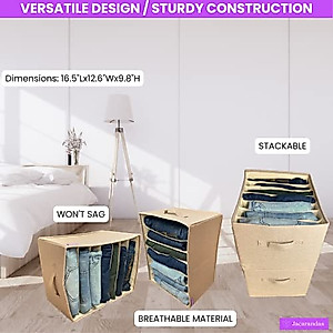 Jacarandas Oversize Wardrobe Clothes Organizer, Clothes Organizer for Folded Clothes, Jeans Organizer, Pants Organizer, Stackable, 7 Grids, Beige