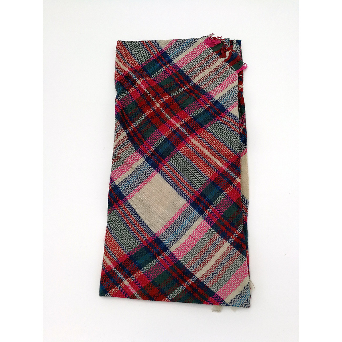 Wander Agio Womens Warm Scarf Triangle Shawls Large Scarves Stripe Plaid Fichu Beige Pink Colour 1