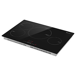 Induction Cooktop 30 Inch,4 Burner Electric Stove with Power Boost Smooth Surface Ceramic Glass,Black,220-240V,Shutdown,Timer,Pause,Child Lock,Drop-in,Hot Plate Cooktop,Electric Induction Burner,7200W