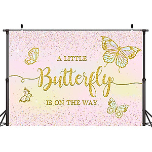 Wollmix Butterfly Baby Shower Decoration for Girl Backdrop 7x5ft Gold A Little Butterfly is on The Way Photography Background Party Golden Dots Princess Banner Photo Booth Supplies Props