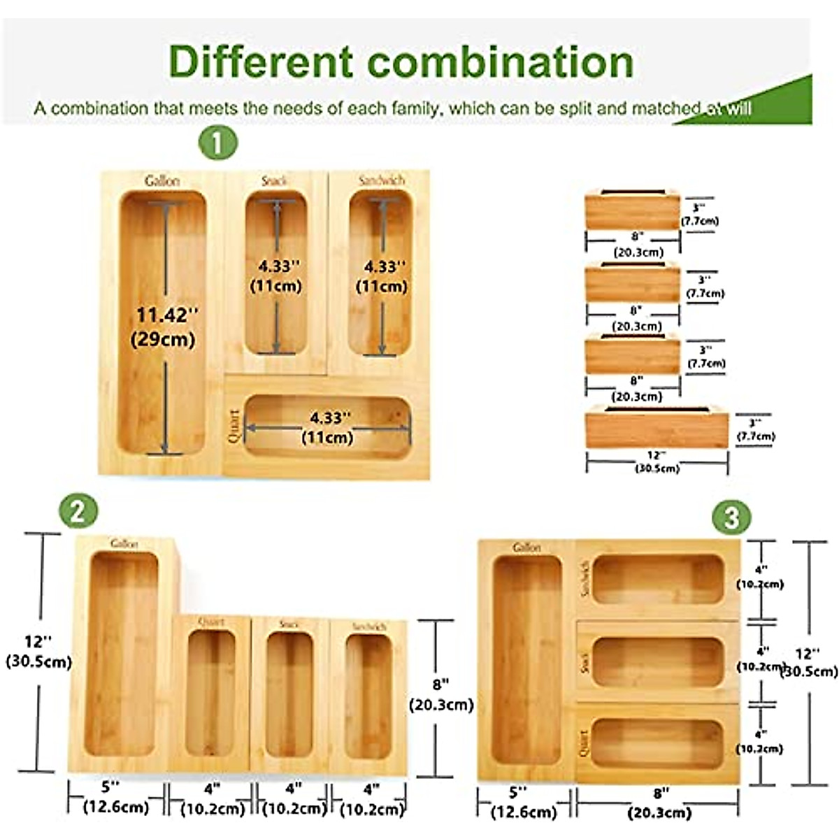 BATUMEYE Bag Storage Organizer Holder - Premium Moso Bamboo Kitchen Drawer Organizer Dispenser Compatible with Ziploc, Solimo, Glad, Hefty for Gallon, Quart, Sandwich & Snack