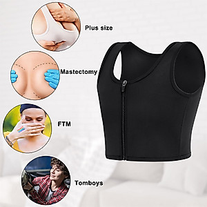 BRABIC Women Chest Binder Bra Bustier for Transgender Tomboy FTM Short Corset Zip Up Elastic Binder Trans Tank Top (XX-Large, Black)