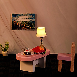 2 Pieces Dollhouse Miniature Lamp LED Desk Lamp Mini Light Dollhouse Decoration Accessories Battery Operated with ON/Off Switch and Lamp Shade (Table Lamp)