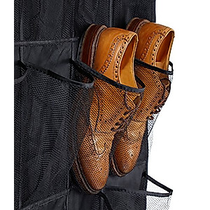 Bilpa Shoe Organizer, Over The Door Hanging Closet Rack | 24 Large Mesh Pockets Fit Up to Size 14 | Strong Metal Hooks | Sturdy Black Fabric Holder| Perfect Storage for Trainers, Boots, Sandals