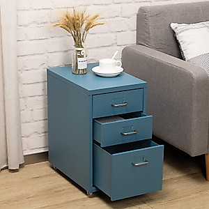 HollyHOME 3 Drawer Mobile Storage Cabinet, Metal Storage Dresser Cabinet with Castor Wheels, Small Organization Chest for Home Office, Easy Assembly Without Screws, Dark Blue