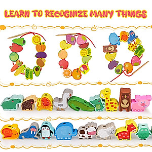 Toys for 2 3 4 Year Old Girls Boys, Toddlers Montessori Wooden Toy Gifts for 18-36 Month Old Babies Kids Educational Learning Threading Toy for Toddler Boy Girl Gift Age 1-4 Child Birthday Present