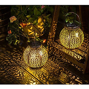 Homeimpro 2 Pack Solar Lantern Hanging Garden Outdoor Lights Metal Waterproof LED Table Lamp