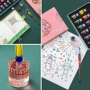 SIPLIV Glass Dip Pen Ink Set Crystal Spiral Pattern Dip Pen Ink Set with 12 Colorful Inks, Calligraphy Pens Kits for Art, Writing, Signatures, Desktop Decoration - Yellow