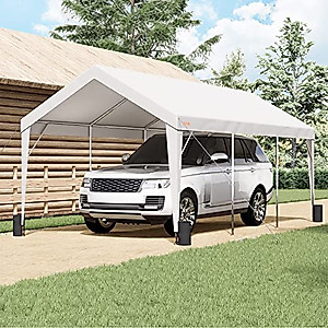 VEVOR Carport, 10x20 ft Heavy Duty Car Canopy Garage Boat Shelter Party Tent with 8 Reinforced Poles and 4 Weight Bags, UV Resistant Waterproof All-Season Tarp for SUV, F150, Car, Truck, Boat