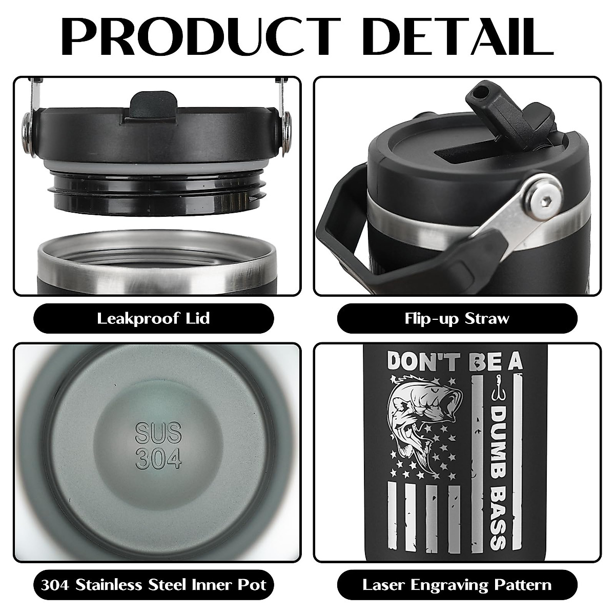 qchdln Fisherman Gifts For Men - Cool American Flag Cup - 30oz Insulated Fishing Tumbler with Handle - Fathers Day,Birthday,Christmas Gifts for Dad,Grandpa,Husband,Uncle