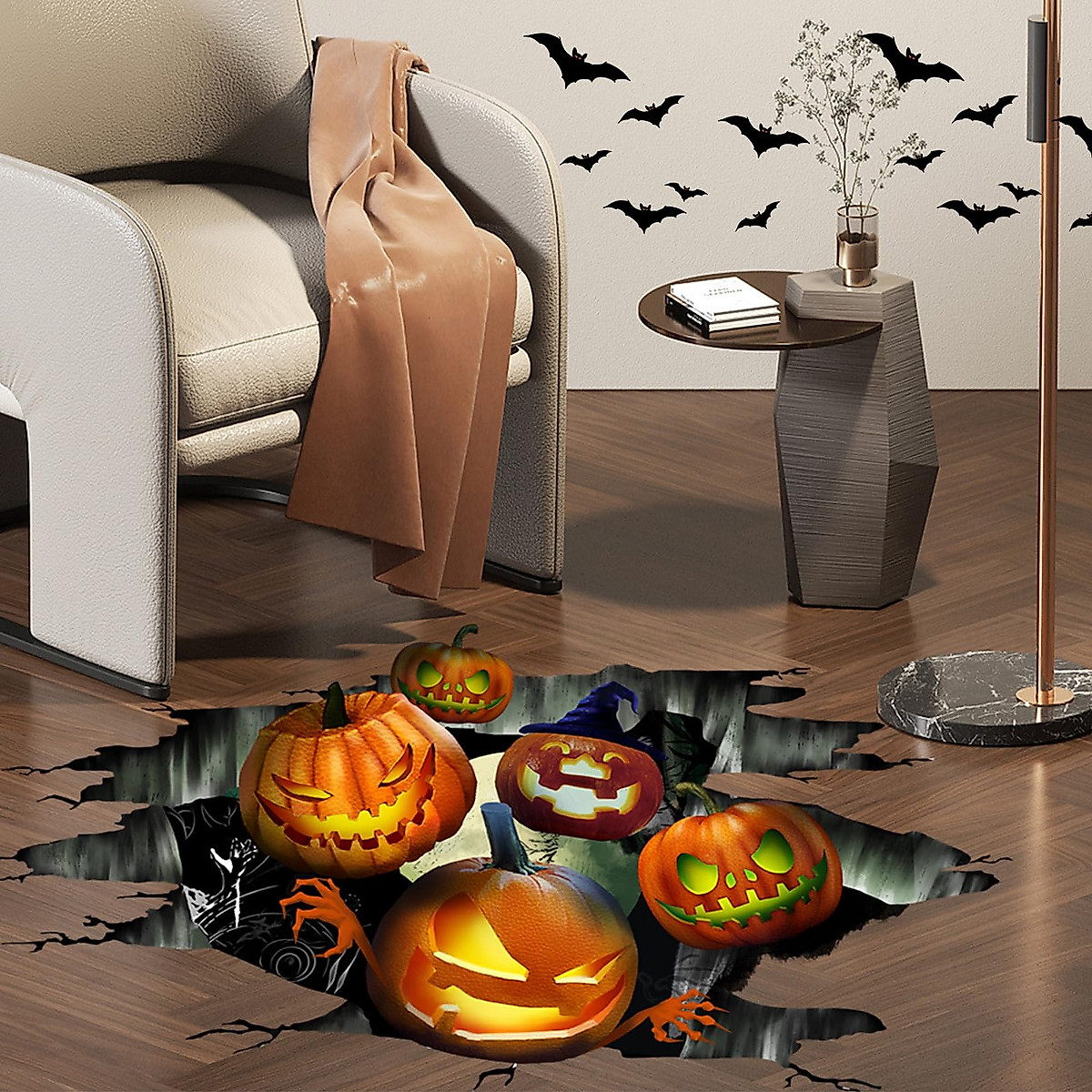 NICEMOVIC Halloween Floor Stickers, 3D Halloween Floor Decoration, Halloween Wall Window Decals Removable, Halloween Pumpkin Decoration Stickers, Halloween Scary Stickers for Home Office Party Decors