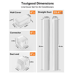 Toutgood 4'' 7.5Ft Mini Split Line Set Cover kit for Ductless Mini Split Air Conditioner and Heat Pumps PVC Decorative, Central AC, Upgraded UV-Proof Strong&Durability