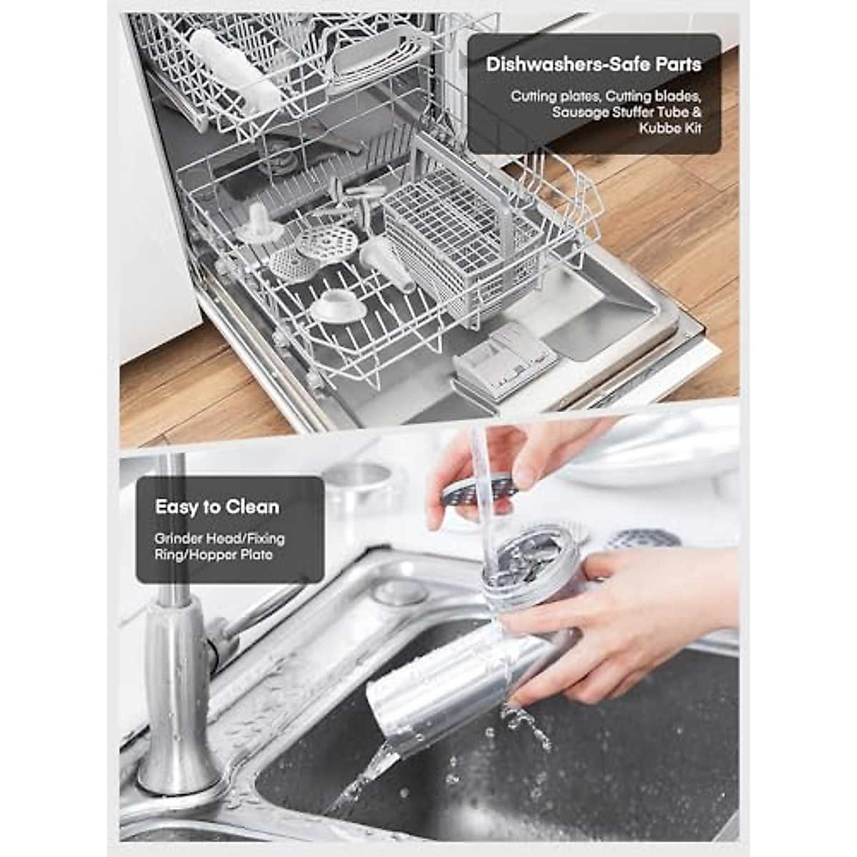 Electric Meat Grinder, 2600W Max Meat Grinders for Home Use, HOUSNAT 3 in 1 Heavy Duty Meat Mincer with 2 Blades and 3 Plates, Sausage Stuffer Tube & Kubbe Kit, Stainless Steel