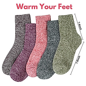 YSense 5 Pairs Womens Wool Socks Thick Knit Warm Winter Socks Cozy Comfy Socks Gifts for Women