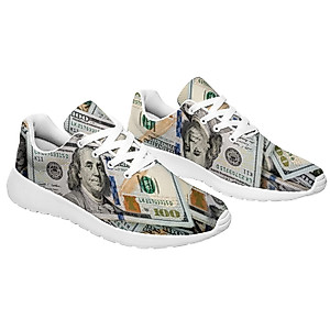 Men's Women's Running Shoes New One Hundred Dollar Bill Money Print Tennis Walking Sneakers Gifts for Boy Girl,US Size 12 Women/10.5 Men Beige