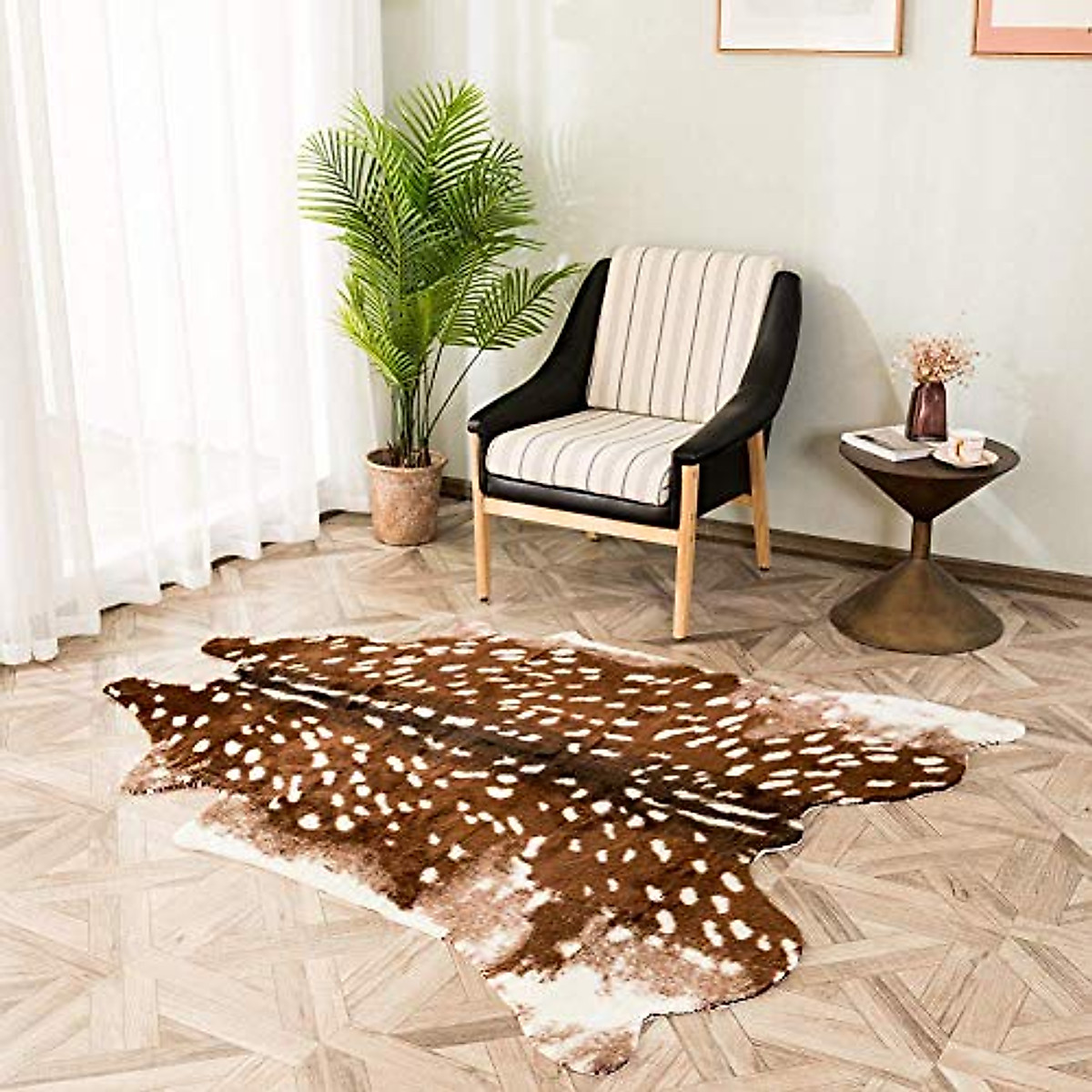 Faux Deer Rug 3x3.6' Feet Sika Deer Hide Carpet Animal Printed Rug Cow Hides and Skins Rug Faux Cowhide Rug for Living Room