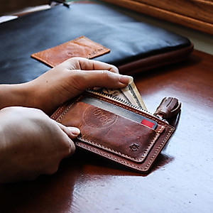 FIELDERS CHOICE GOODS Zip Tassel Wallet - Coin Purse Card Holder, Made with Vintage Baseball Glove Leather - FC Goods