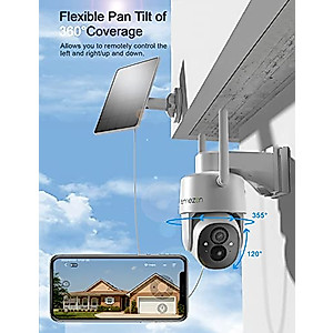 TMEZON 2 Pack Wireless Security Camera Outdoor, 2K Security Camera Wireless Solar Powered, PTZ WiFi Control